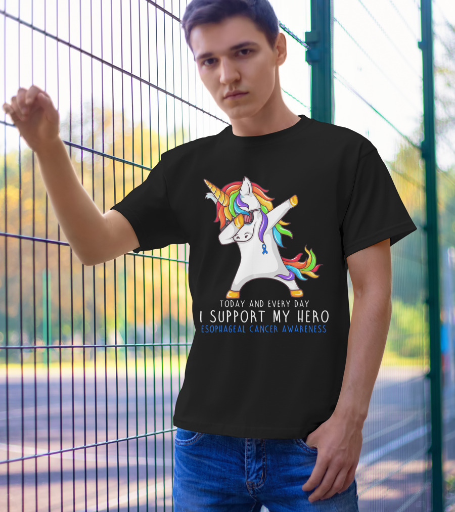 Today And Every Day I Support My Hero Esophageal Cancer Awareness Rainbow Unicorn T-Shirt