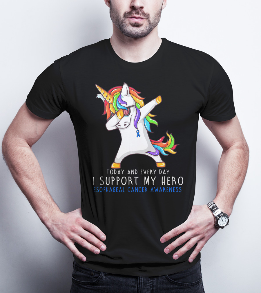 Today And Every Day I Support My Hero Esophageal Cancer Awareness Rainbow Unicorn T-Shirt