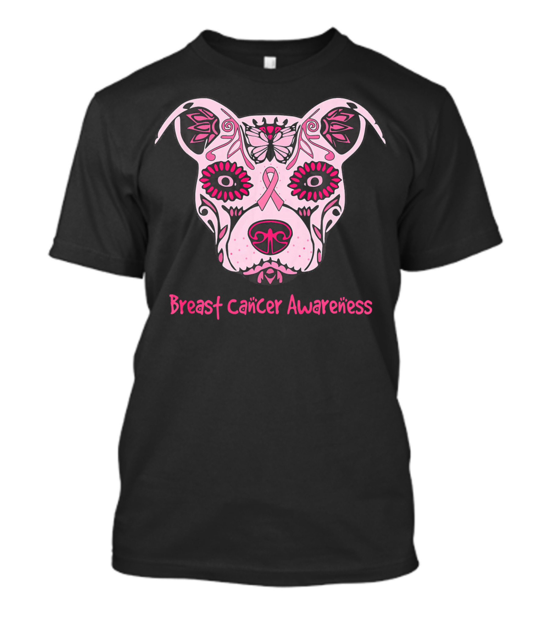 Sugar Pitbull Dog Breast Cancer Awareness Pink Ribbon T-Shirt