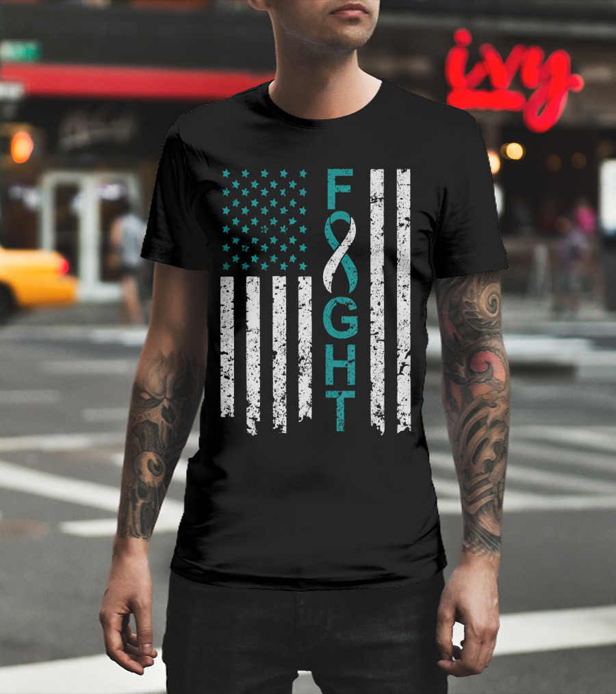 Fight Cervical Cancer Awareness American Flag T-Shirt
