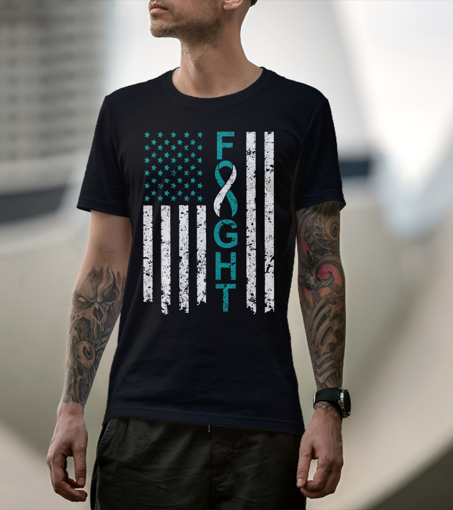 Fight Cervical Cancer Awareness American Flag T-Shirt