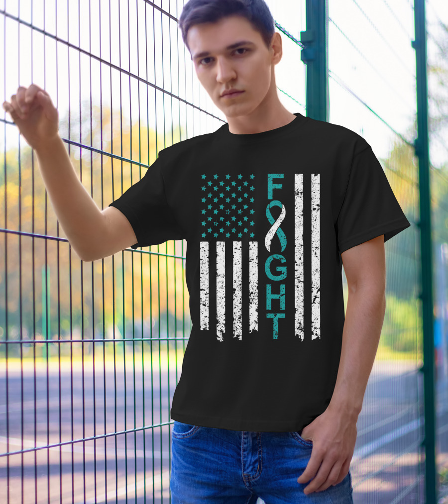 Fight Cervical Cancer Awareness American Flag T-Shirt