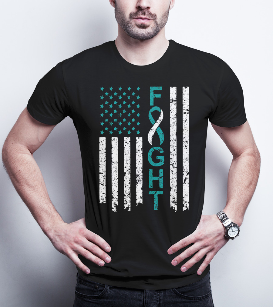 Fight Cervical Cancer Awareness American Flag T-Shirt
