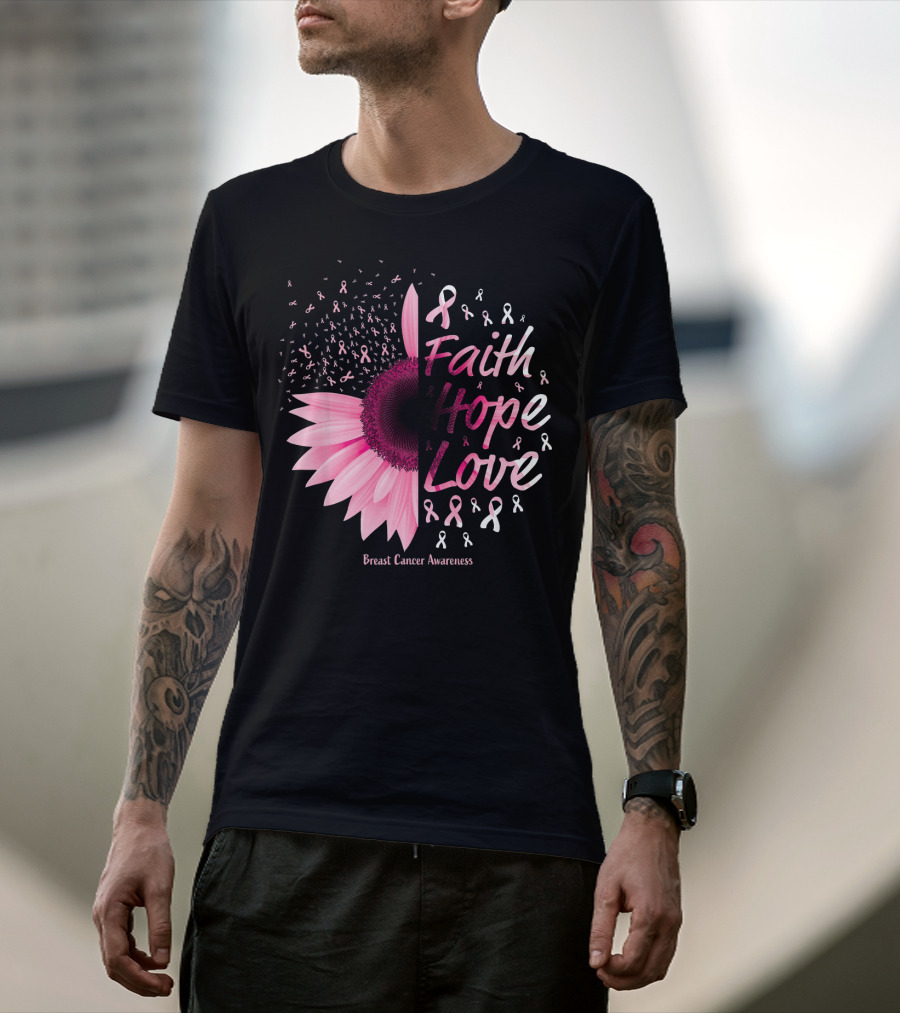 Faith Hope Love Breast Cancer Awareness Christian T-Shirt