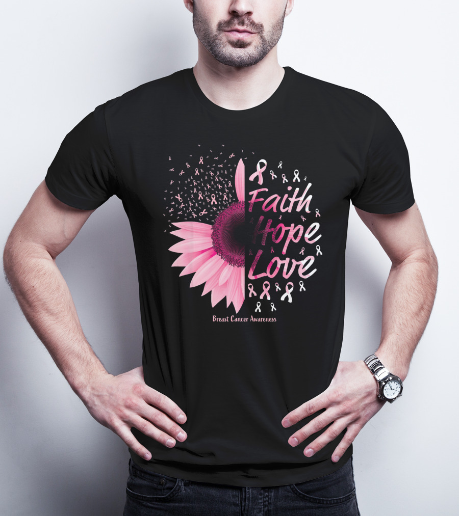 Faith Hope Love Breast Cancer Awareness Christian T-Shirt