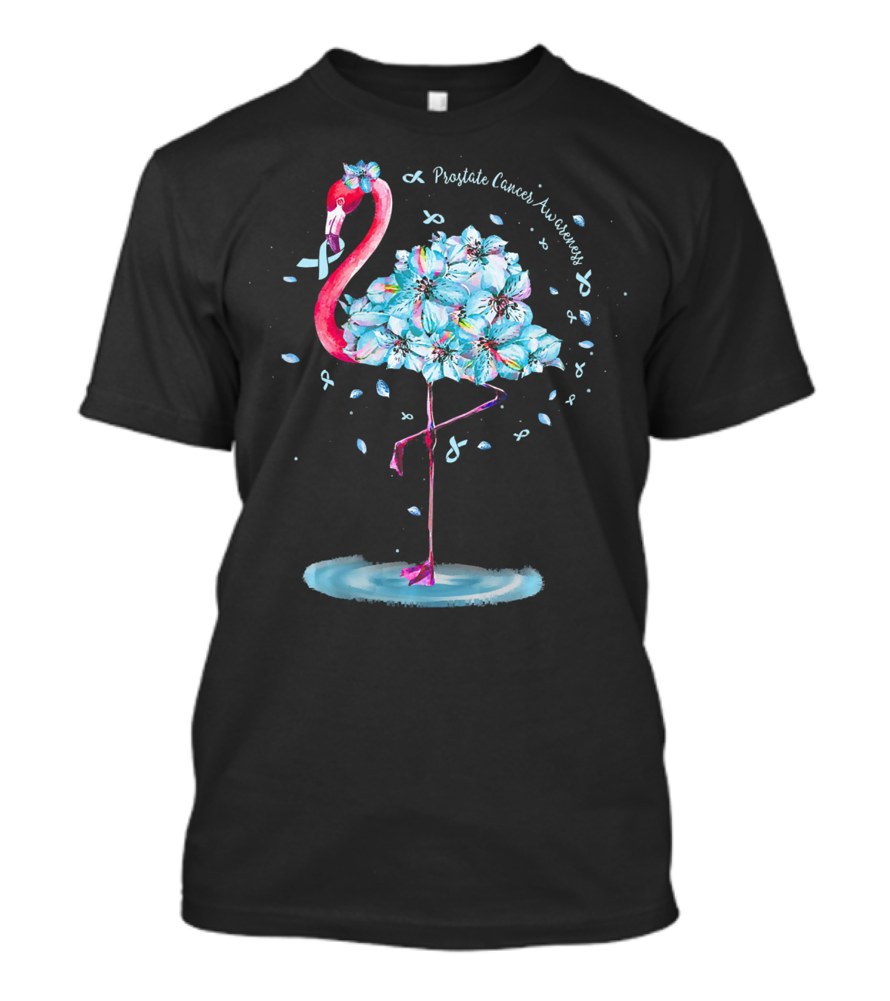Prostate Cancer Awareness Light Blue Ribbon Flamingo Floral T-Shirt