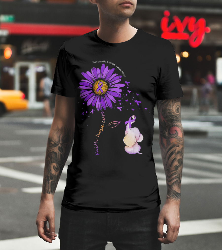 Faith Hope Cure Purple Daisy Flower Pancreatic Cancer Awareness T-Shirt