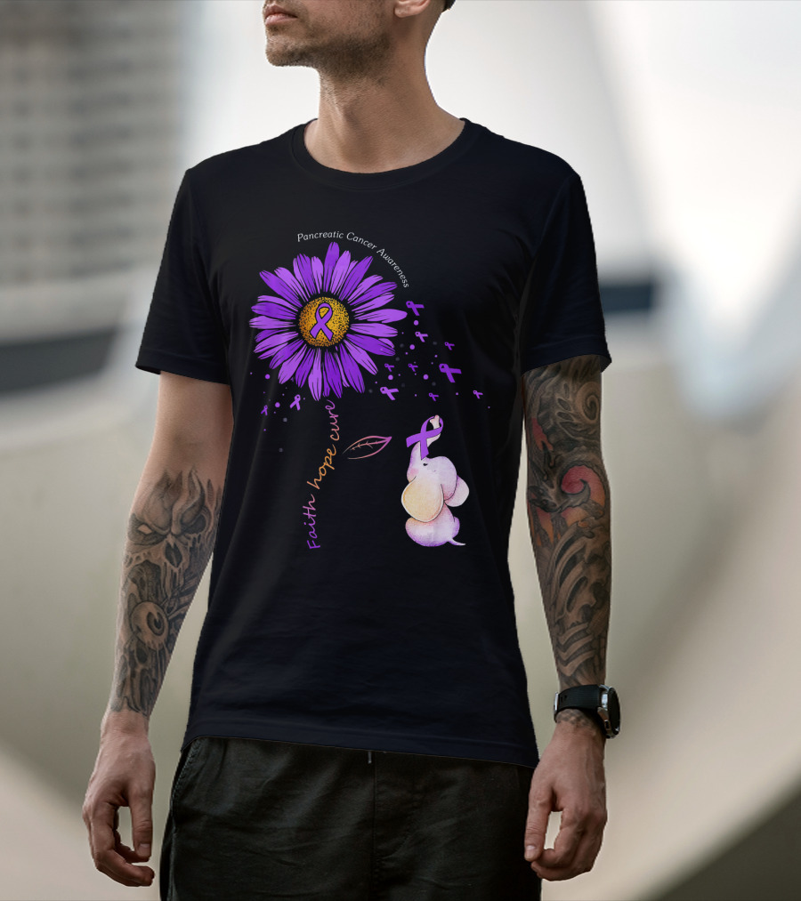 Faith Hope Cure Purple Daisy Flower Pancreatic Cancer Awareness T-Shirt
