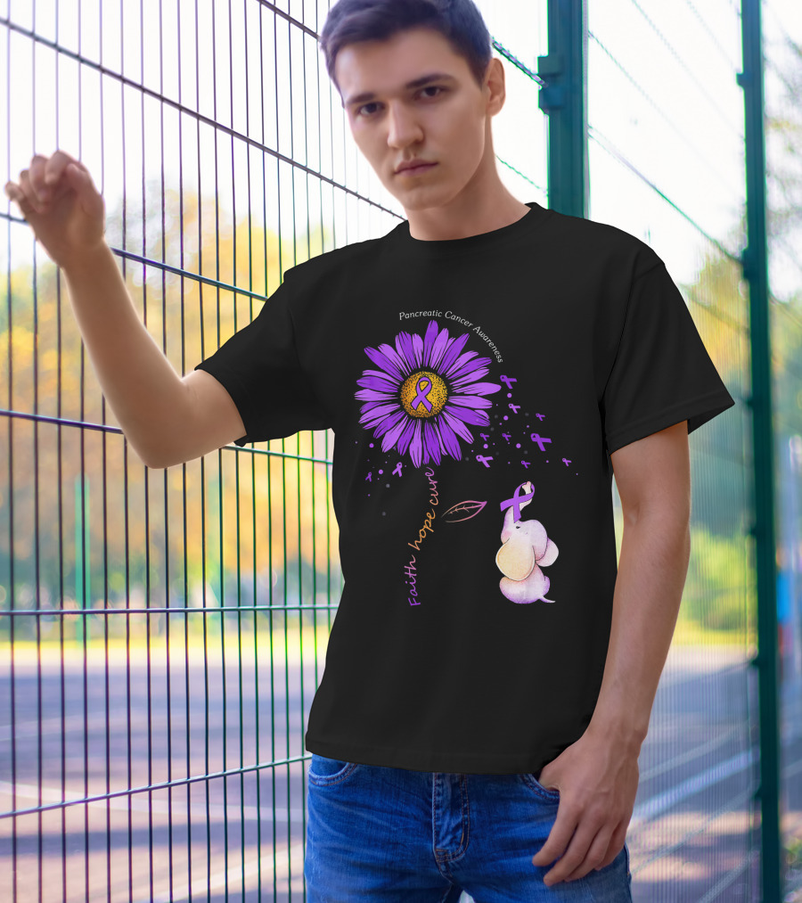 Faith Hope Cure Purple Daisy Flower Pancreatic Cancer Awareness T-Shirt