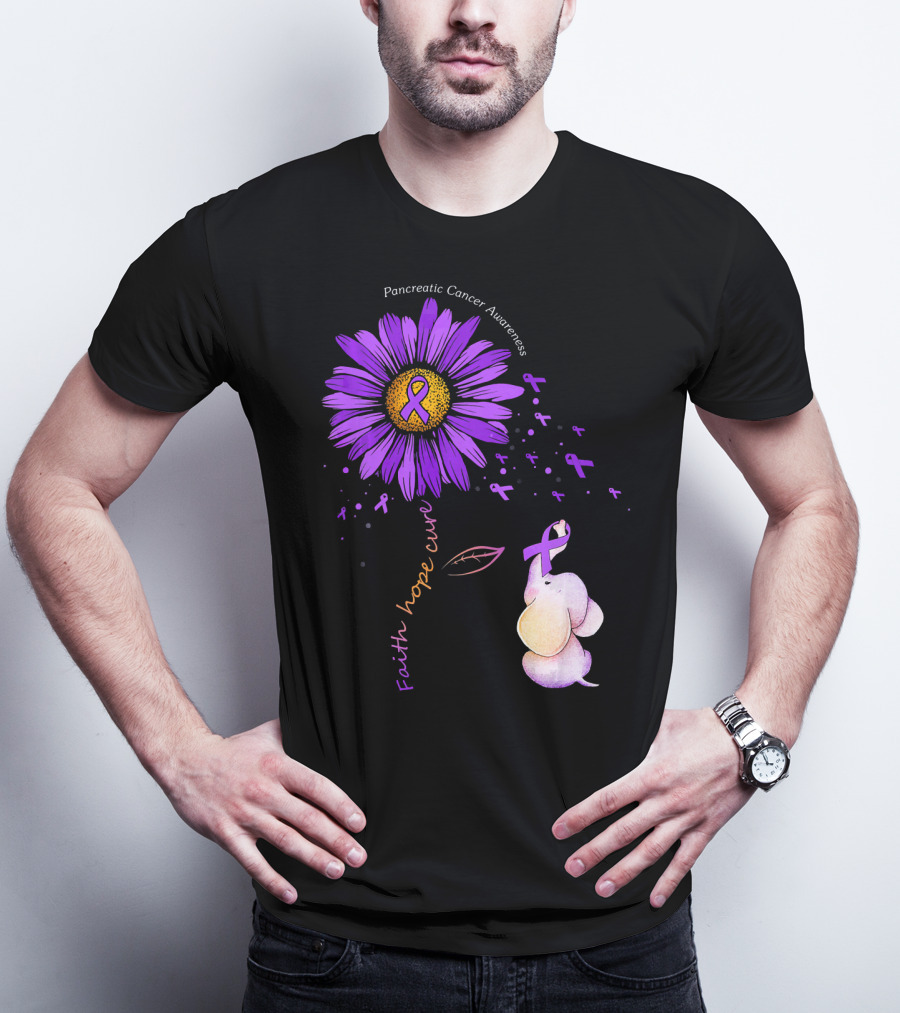 Faith Hope Cure Purple Daisy Flower Pancreatic Cancer Awareness T-Shirt