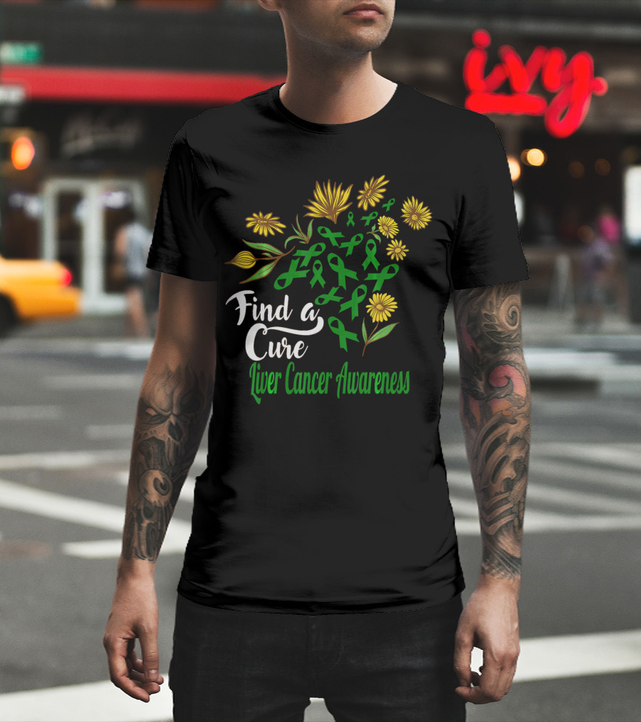 Find A Cure Liver Cancer Awareness Sunflower Ribbons T-Shirt