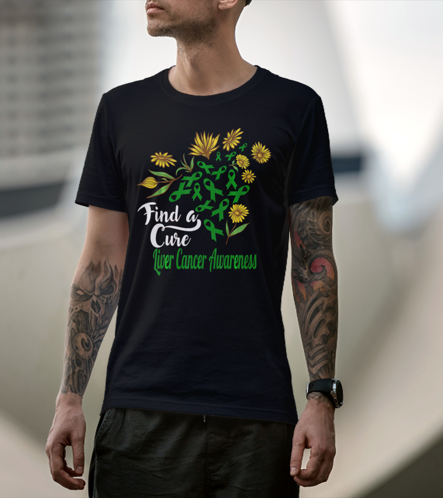 Find A Cure Liver Cancer Awareness Sunflower Ribbons T-Shirt