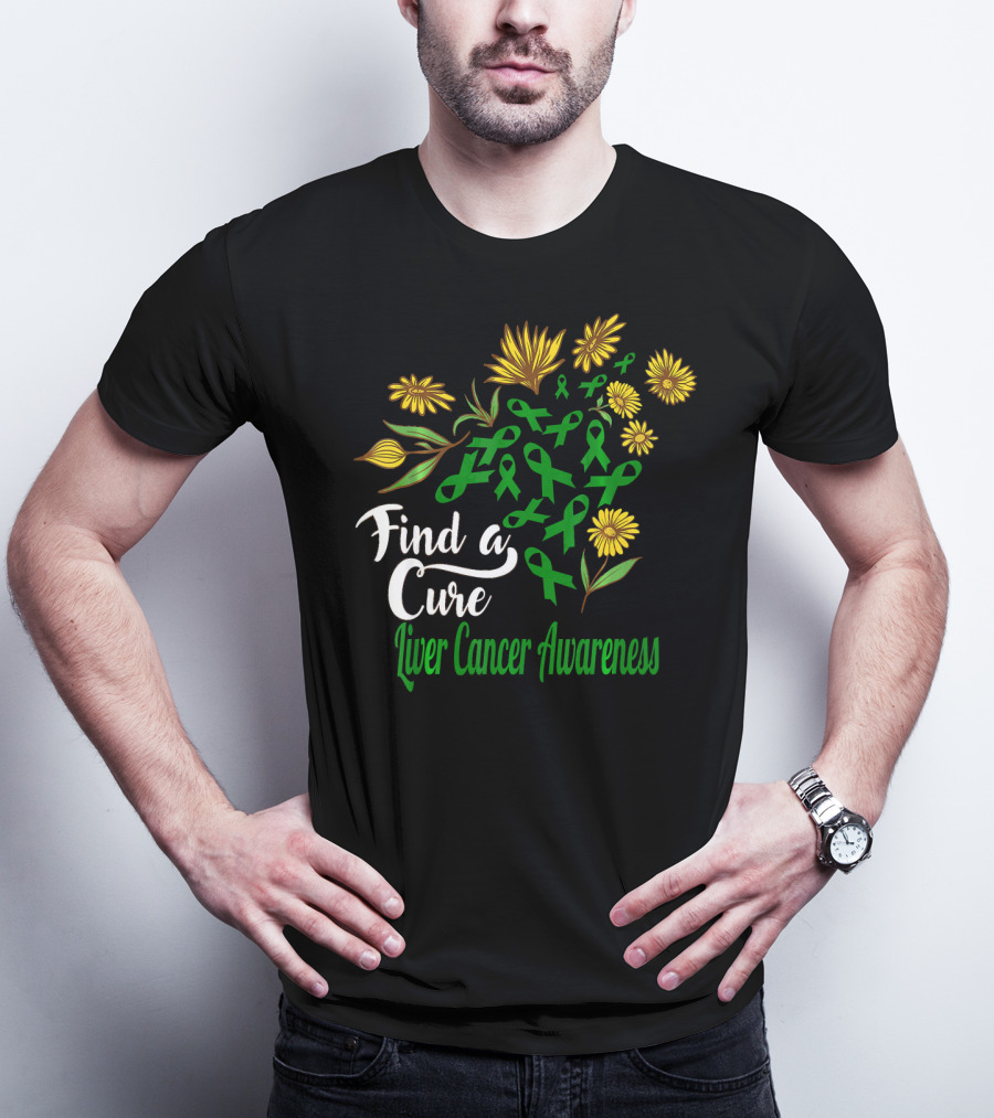 Find A Cure Liver Cancer Awareness Sunflower Ribbons T-Shirt
