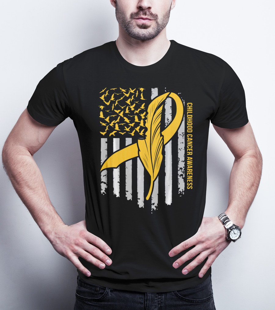 Childhood Cancer Awareness Gold Feather Ribbon Flag T-Shirt