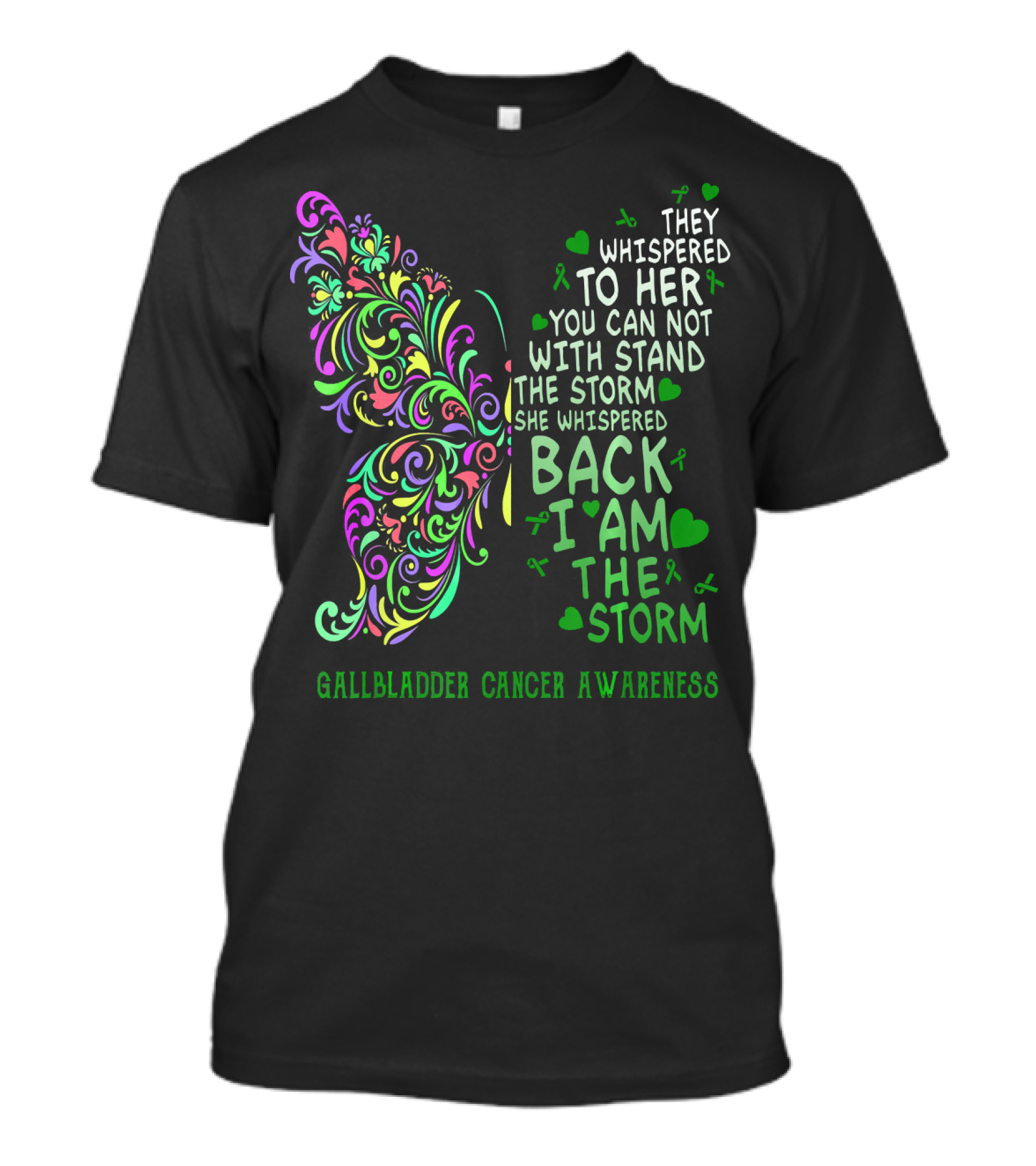 Gallbladder Cancer Awareness Whimsical Butterfly I Am The Storm T-Shirt
