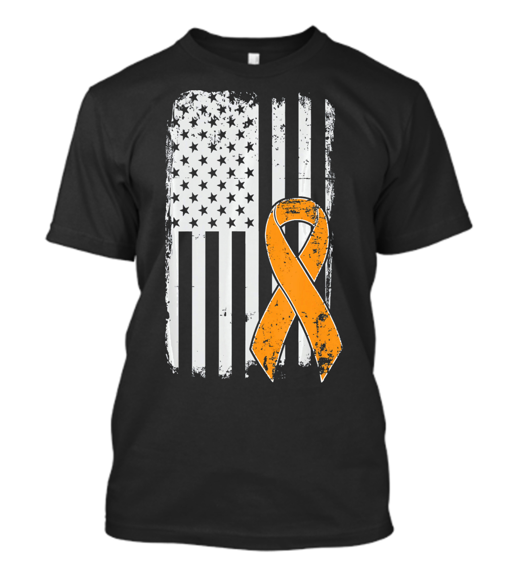 Leukemia Cancer Awareness Vintage US Flag Orange T-Shirt