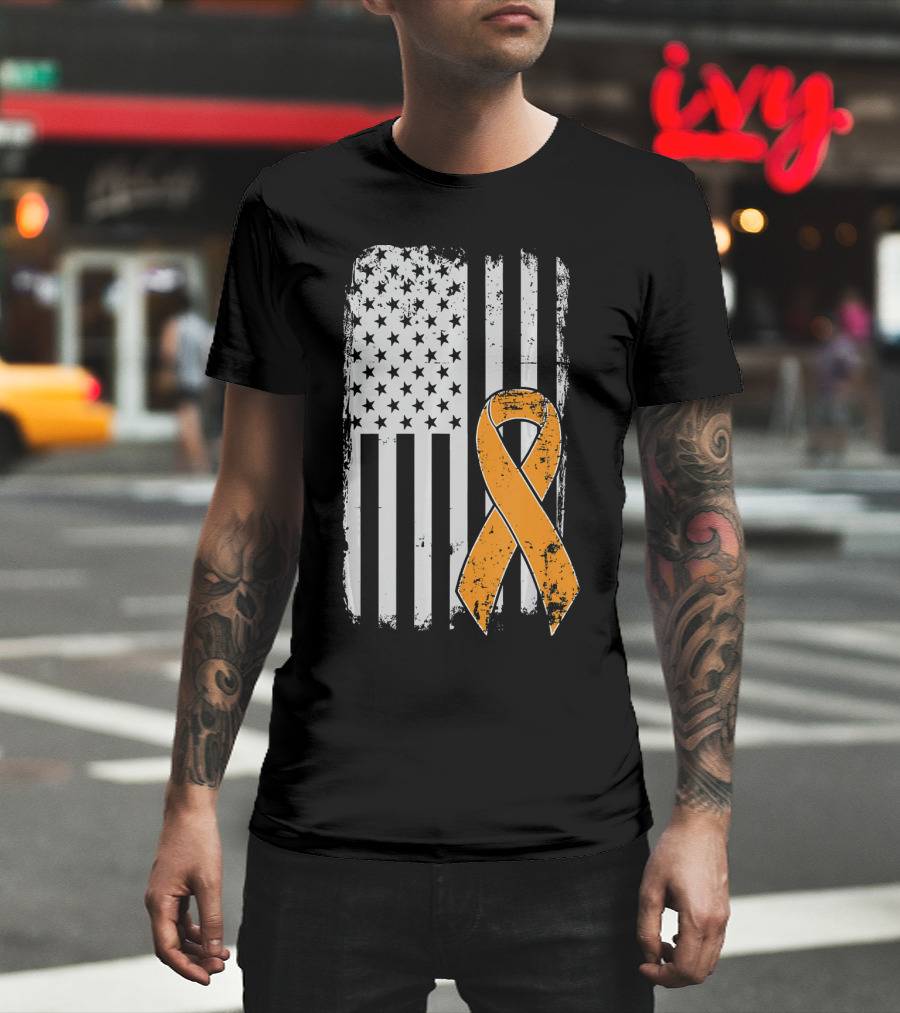 Leukemia Cancer Awareness Vintage US Flag Orange T-Shirt