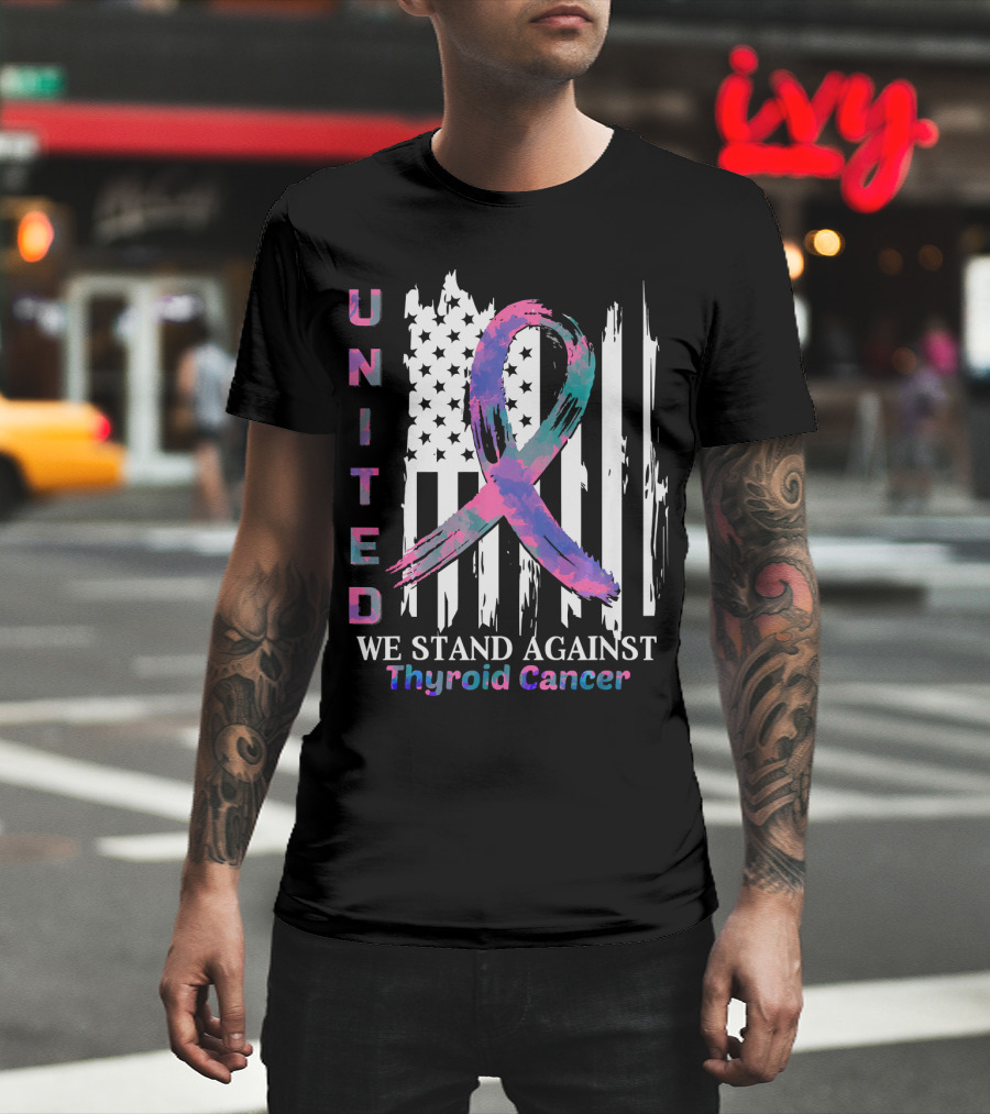 United American Flag With Thyroid Cancer Awareness T-Shirt