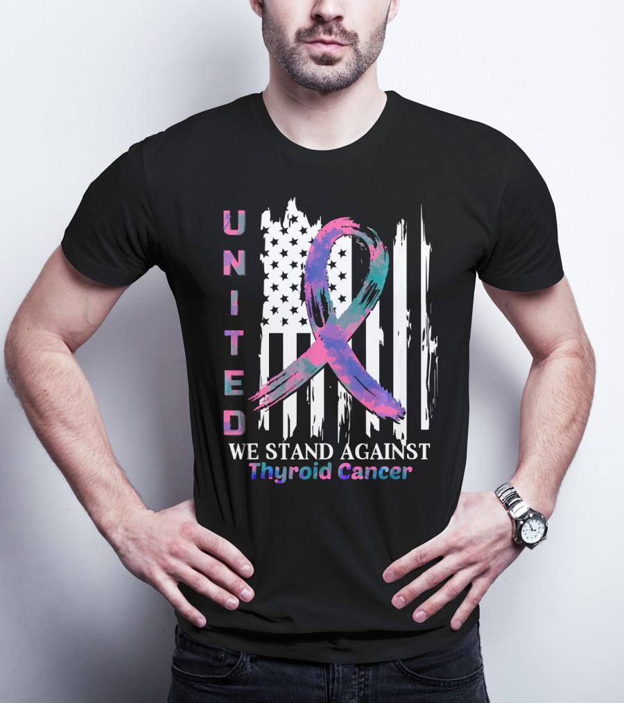 United American Flag With Thyroid Cancer Awareness T-Shirt