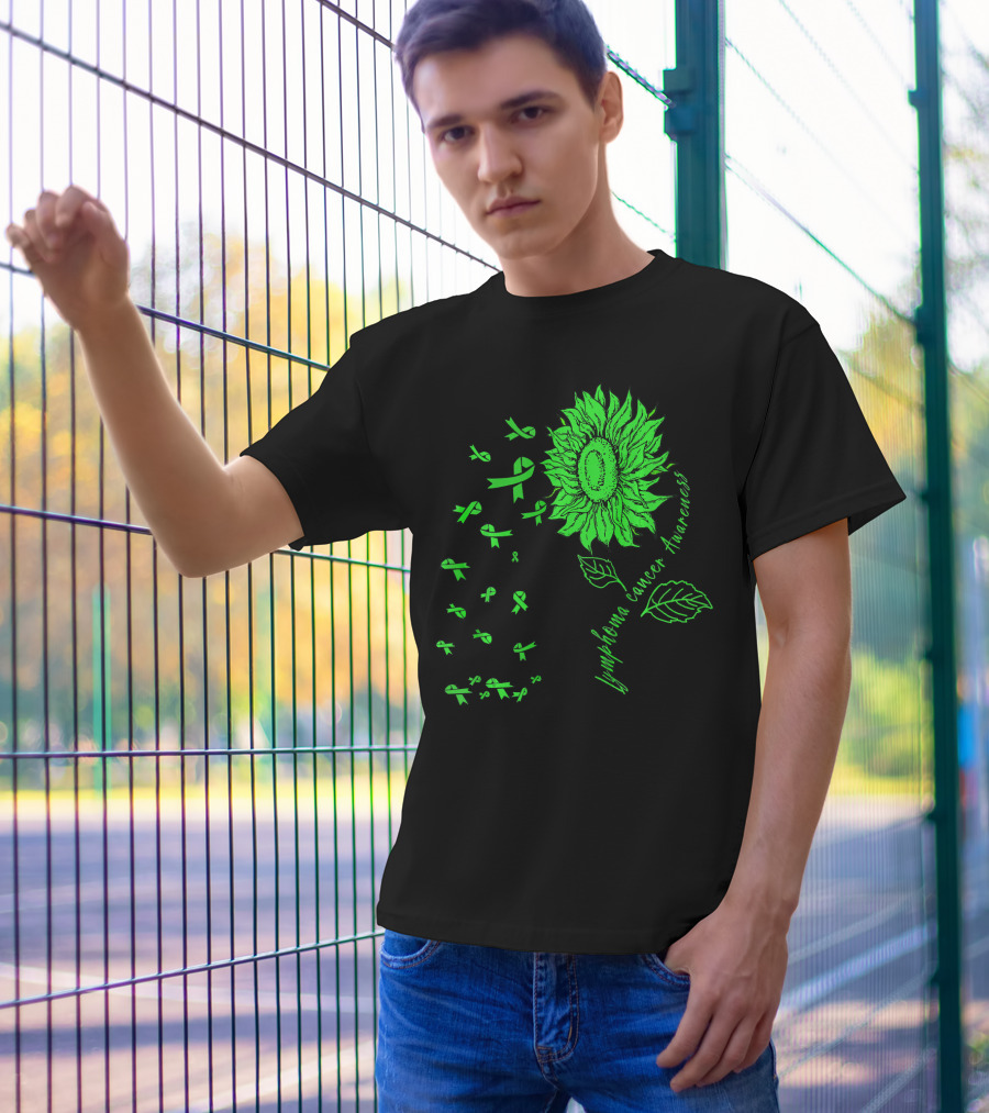 Lymphoma Cancer Awareness Sunflower Lime Green Ribbons T-Shirt