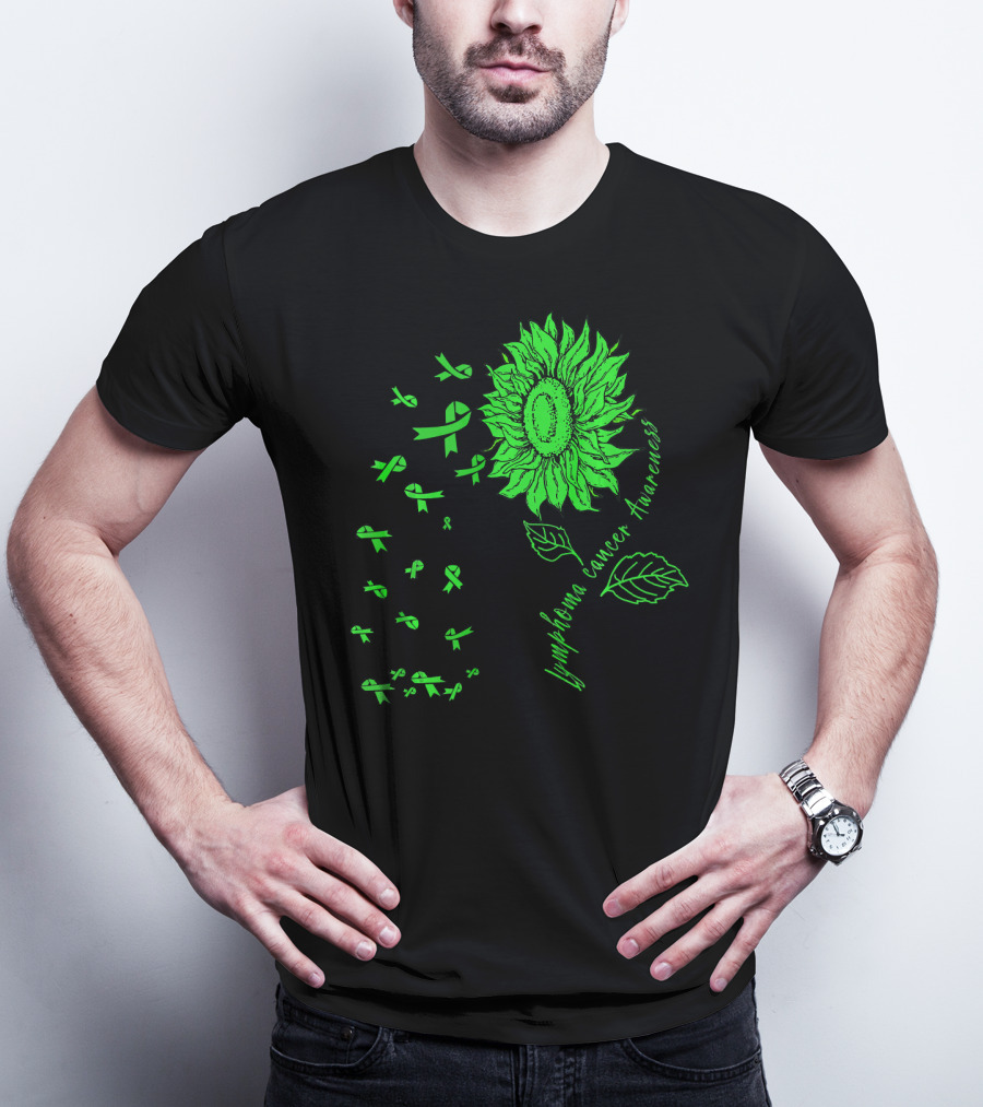 Lymphoma Cancer Awareness Sunflower Lime Green Ribbons T-Shirt