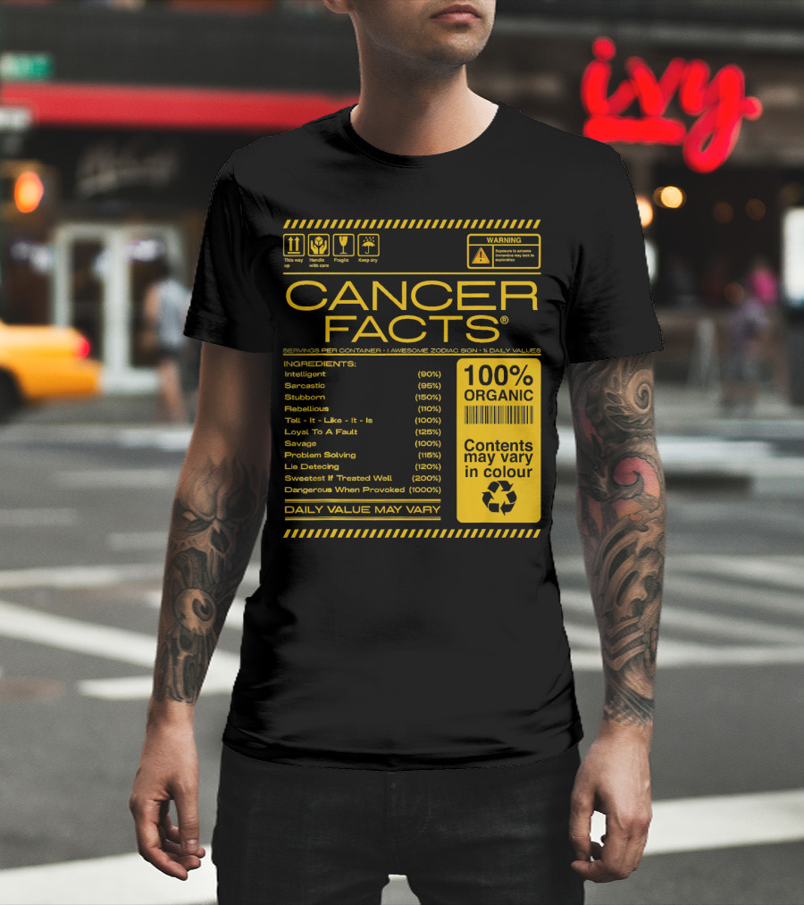 Cancer Facts Lives Intelligent Stubborn Loyal Organic Zodiac Sign T-Shirt