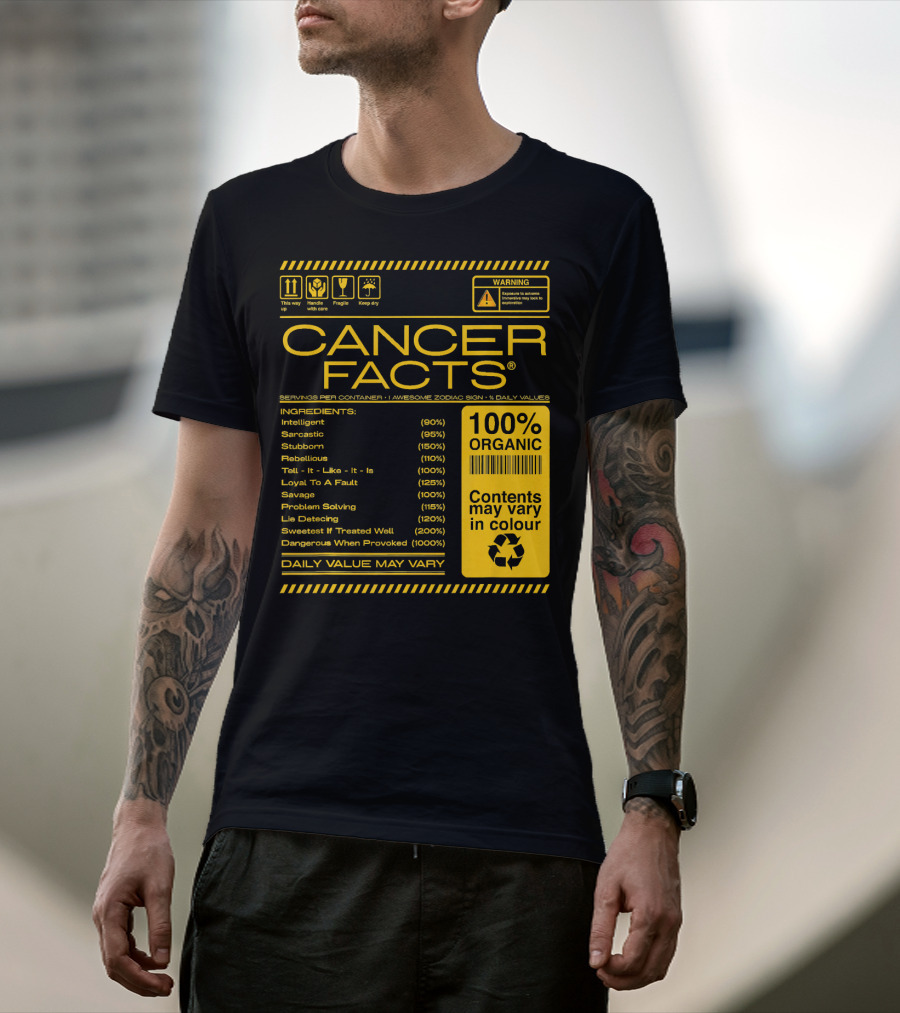 Cancer Facts Lives Intelligent Stubborn Loyal Organic Zodiac Sign T-Shirt