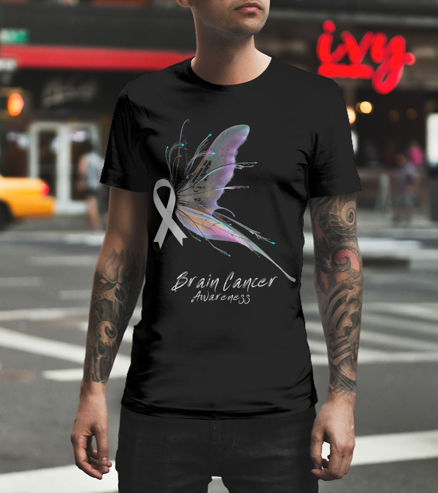 Brain Cancer Awareness Ribbon Butterfly T-Shirt