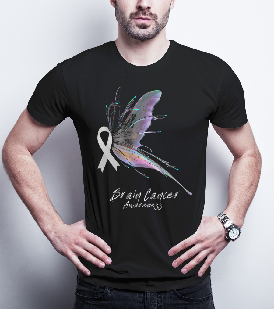 Brain Cancer Awareness Ribbon Butterfly T-Shirt