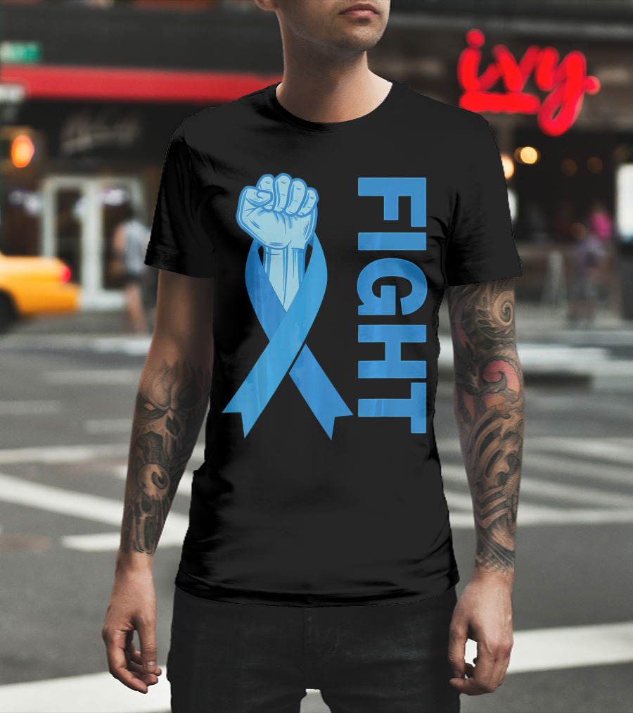 Fight Support Colon Cancer Awareness Rib Symbol Fist T-Shirt
