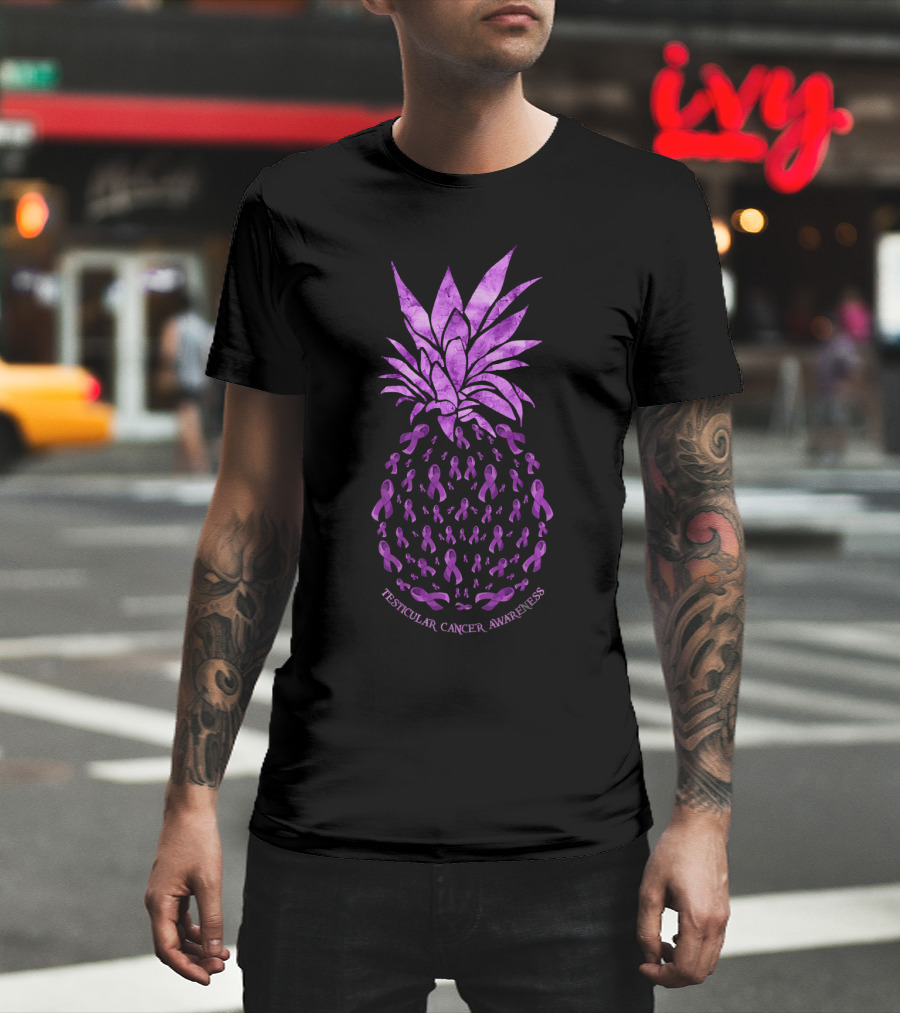 Pineapple With Purple Ribbons For Testicular Cancer Awareness T-Shirt