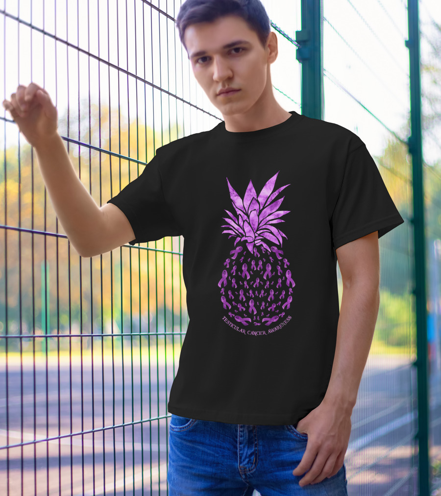 Pineapple With Purple Ribbons For Testicular Cancer Awareness T-Shirt