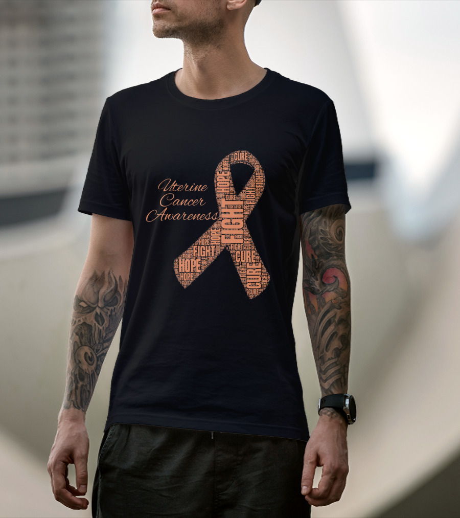 Uterine Cancer Awareness Ribbon With Fight Hope Cure Text T-Shirt