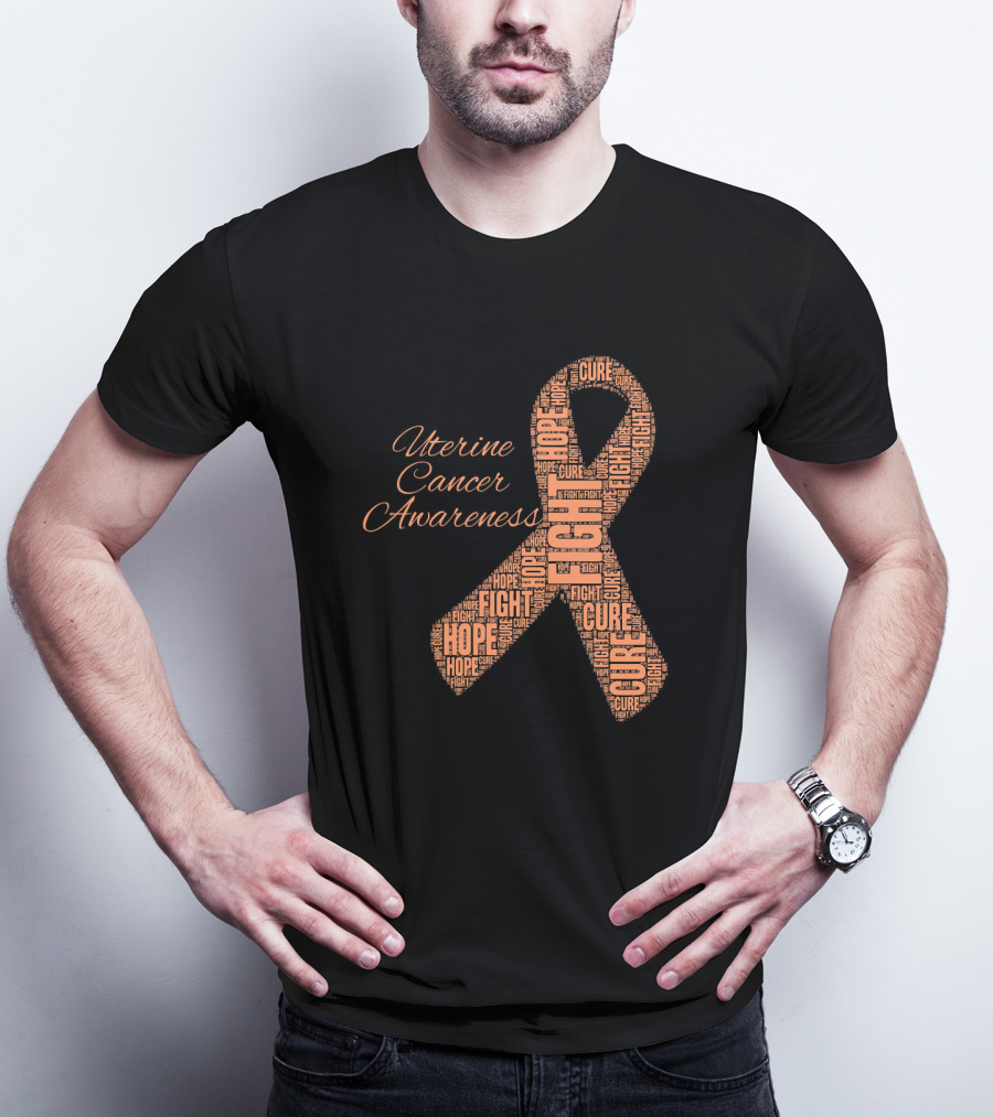 Uterine Cancer Awareness Ribbon With Fight Hope Cure Text T-Shirt