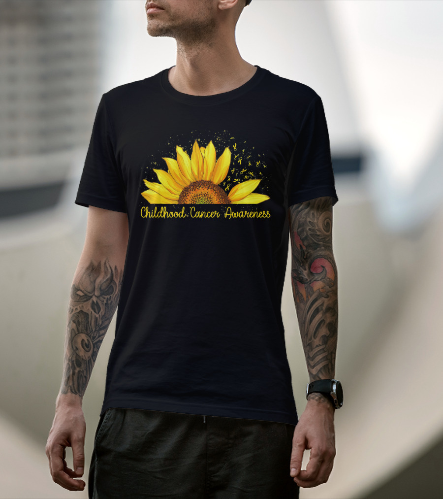 Hippie Sunflower Childhood Cancer Awareness Yellow T-Shirt