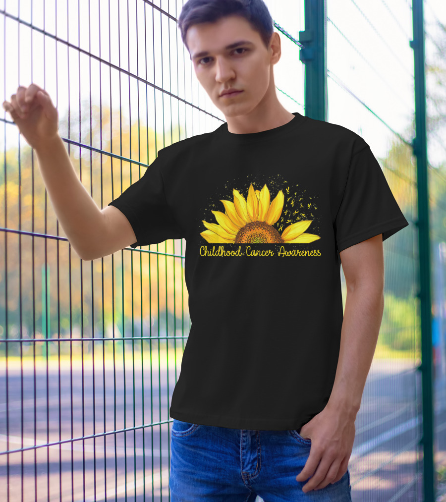 Hippie Sunflower Childhood Cancer Awareness Yellow T-Shirt