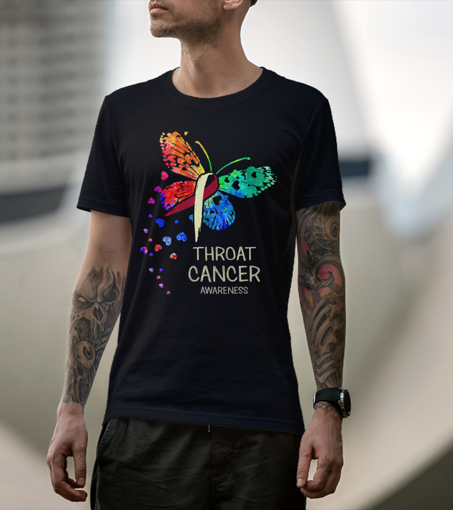 Throat Cancer Awareness Ribbon Butterfly Colorful T-Shirt