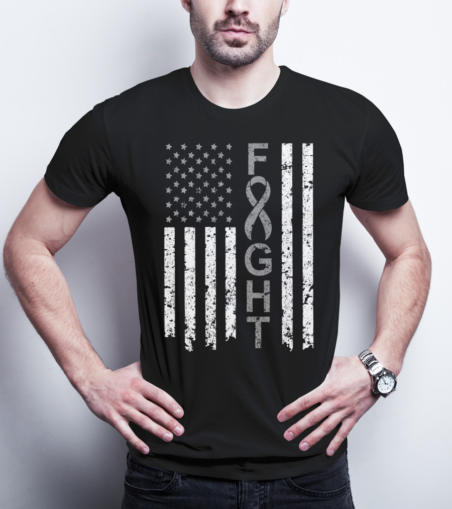 Brain Cancer Awareness Fight American Flag T-Shirt