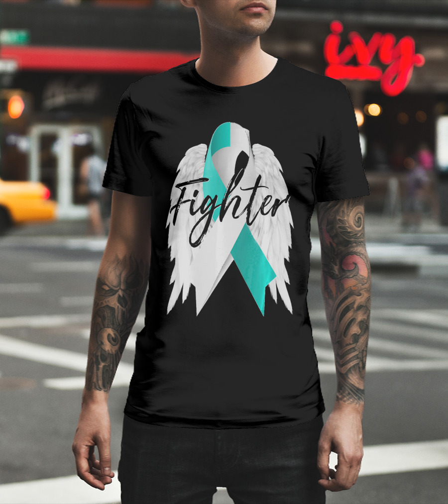 Cervical Cancer Fighter Teal Ribbon With Angel Wings T-Shirt
