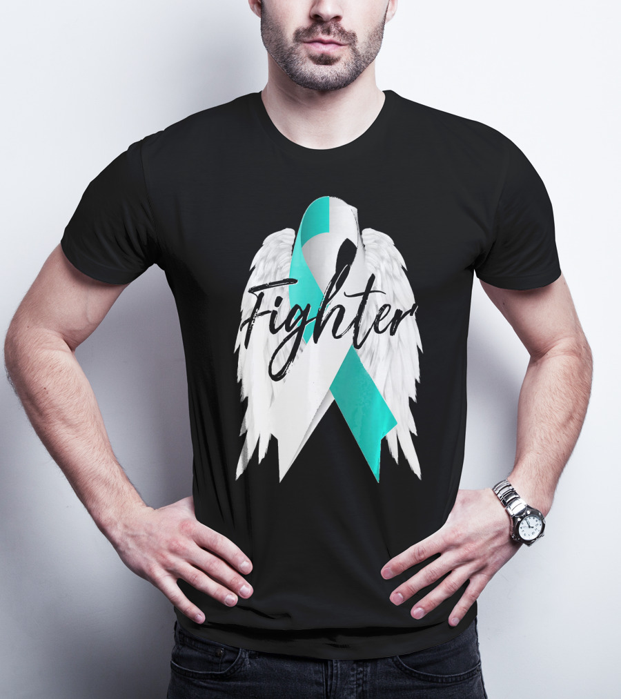 Cervical Cancer Fighter Teal Ribbon With Angel Wings T-Shirt