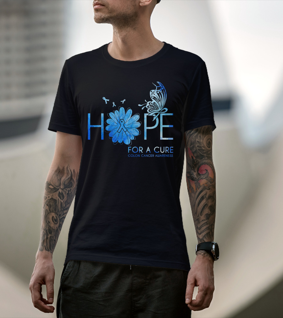 Hope For A Cure Colon Cancer Awareness Butterfly Ribbon T-Shirt