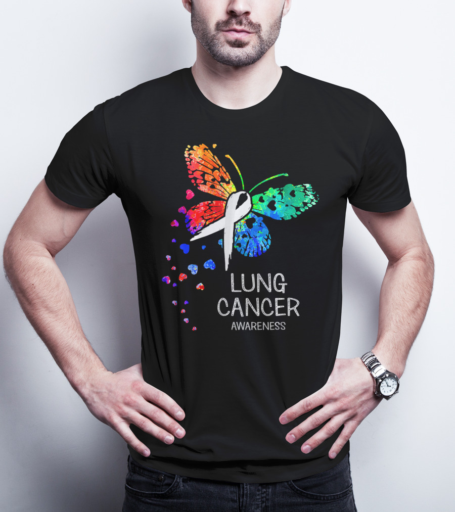 Lung Cancer Awareness Rainbow Butterfly T-Shirt
