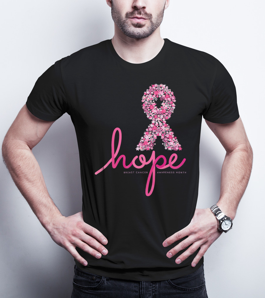 Hope Breast Cancer Awareness Month Pink Ribbon Floral T-Shirt