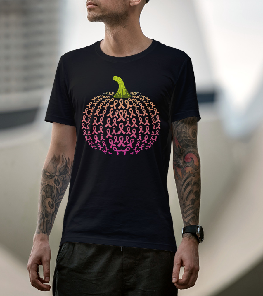 Pink Pumpkin Breast Cancer Ribbon Awareness T-Shirt