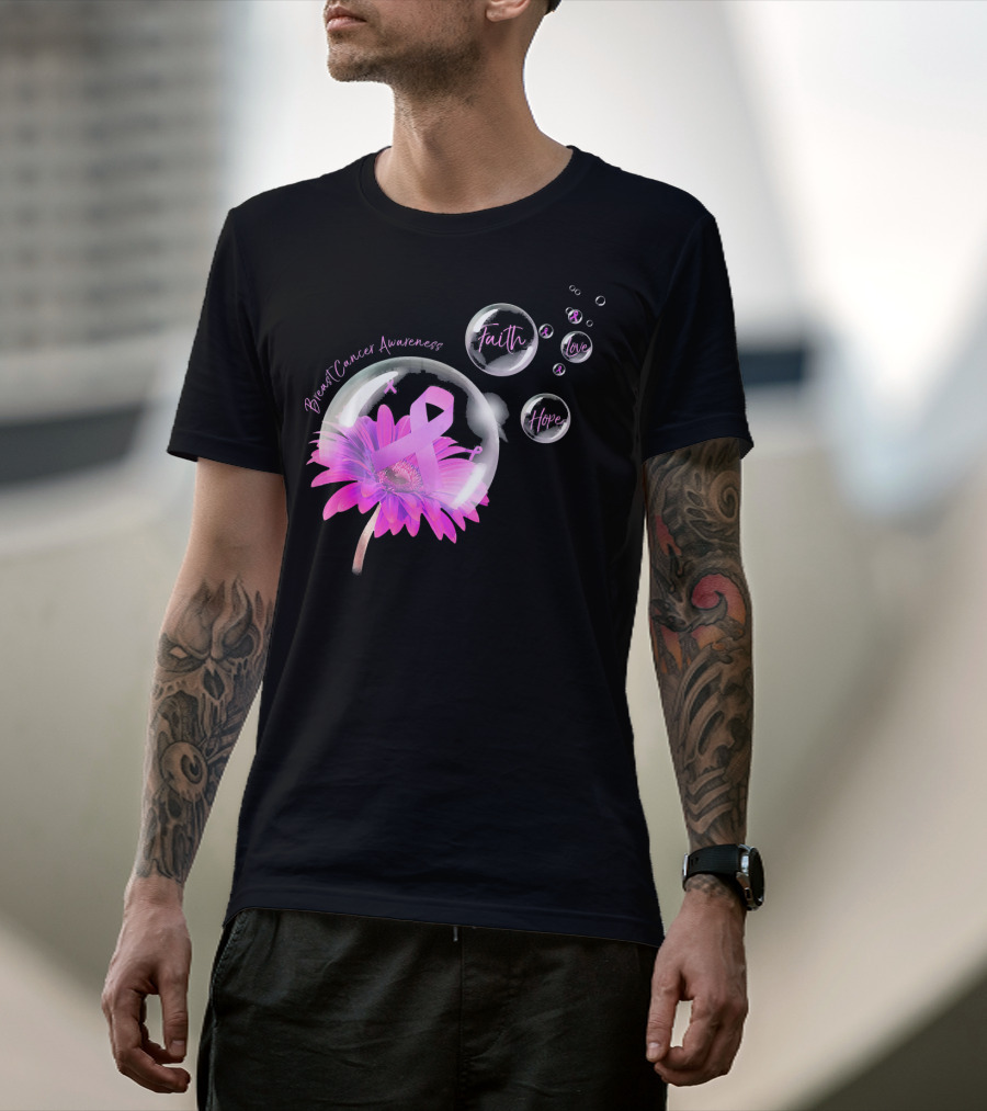 Breast Cancer Awareness Faith Hope Love Flower T-Shirt