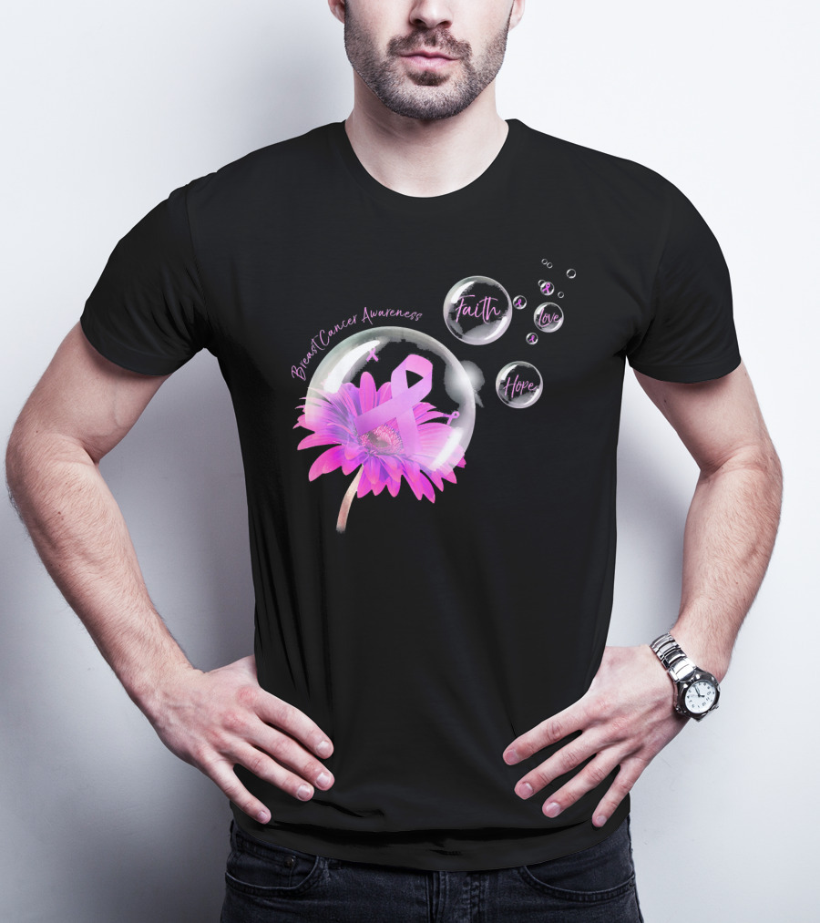 Breast Cancer Awareness Faith Hope Love Flower T-Shirt