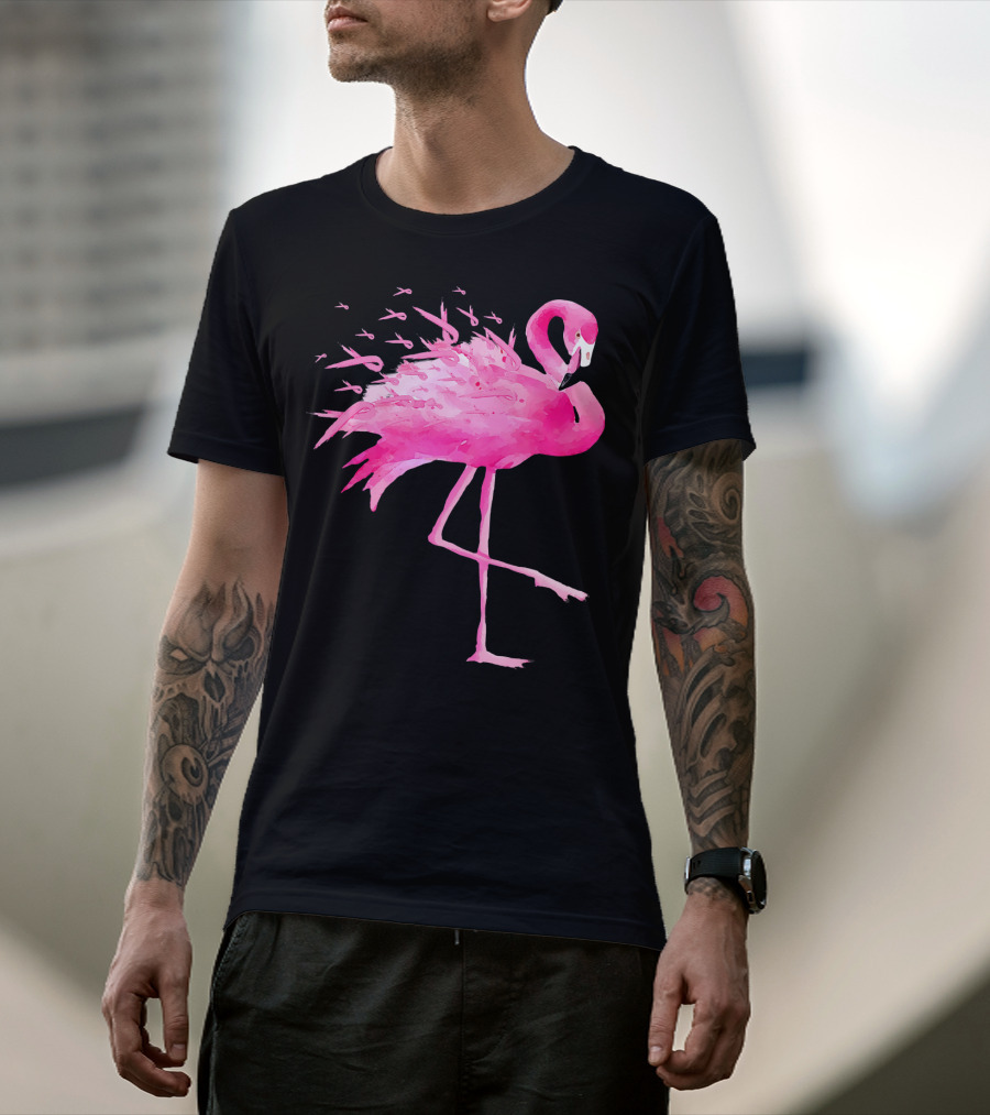 Flamingo Pink Ribbon Breast Cancer Awareness T-Shirt