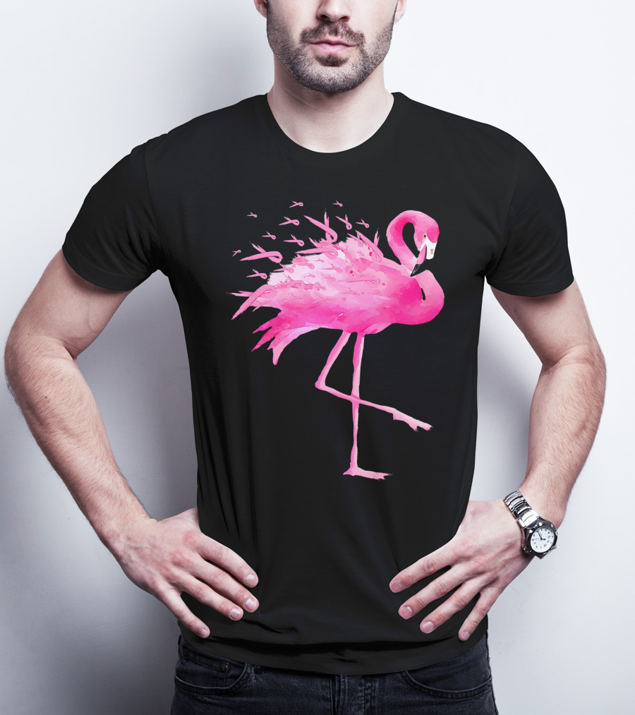 Flamingo Pink Ribbon Breast Cancer Awareness T-Shirt