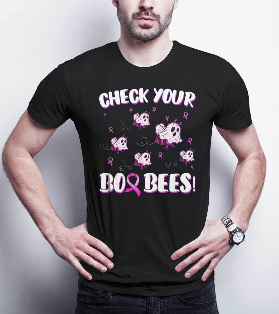 Check Your Boo Bees Breast Cancer Awareness Funny Ghost Bees T-Shirt
