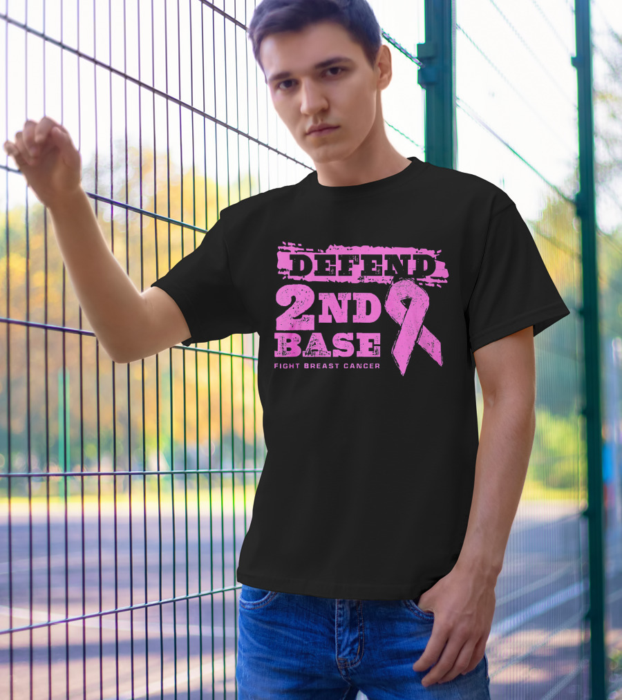 Defend 2nd Base Fight Breast Cancer Pink T-Shirt